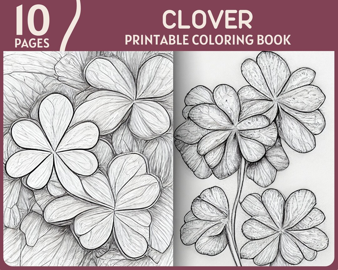 10 Clover Coloring Pages Grayscale Lucky Clovers Coloring Book ...