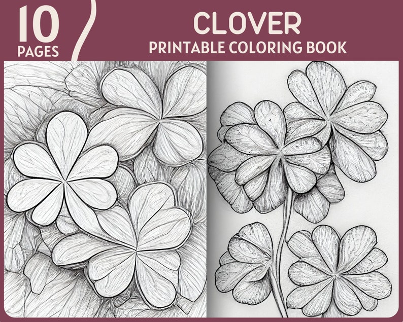 10 Clover Coloring Pages Grayscale Lucky Clovers Coloring Book ...