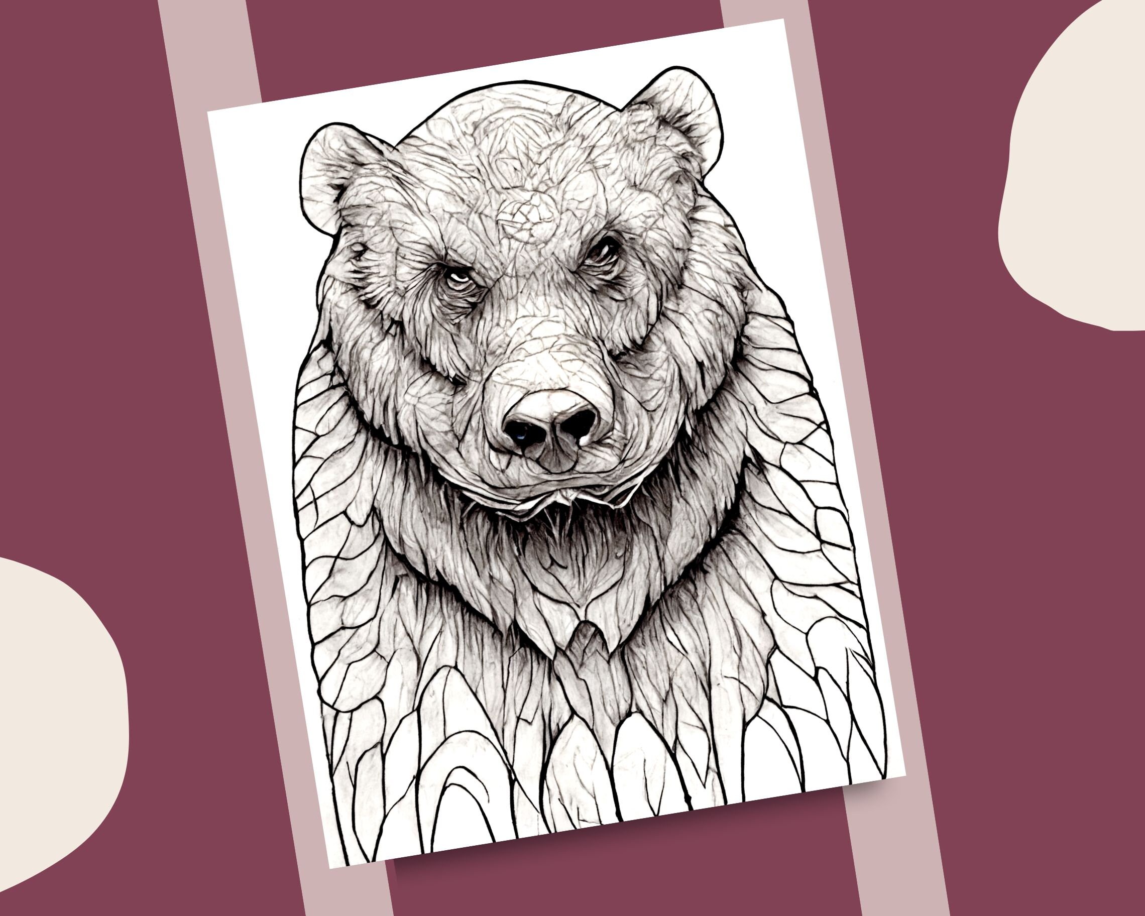 10 Predatory Bears Coloring Pages for Adults Angry Bears Horror Drawing ...