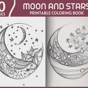10 Moon and Stars Coloring Pages Fantasy Drawings Celestial Moons and ...
