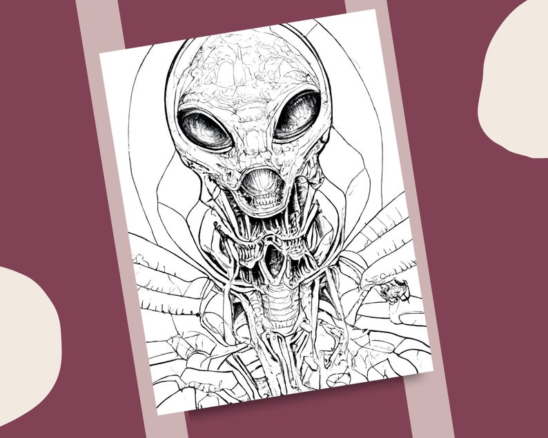 10 Aliens Coloring Pages for Adults Bizarre Alien With Evil Eyes ...