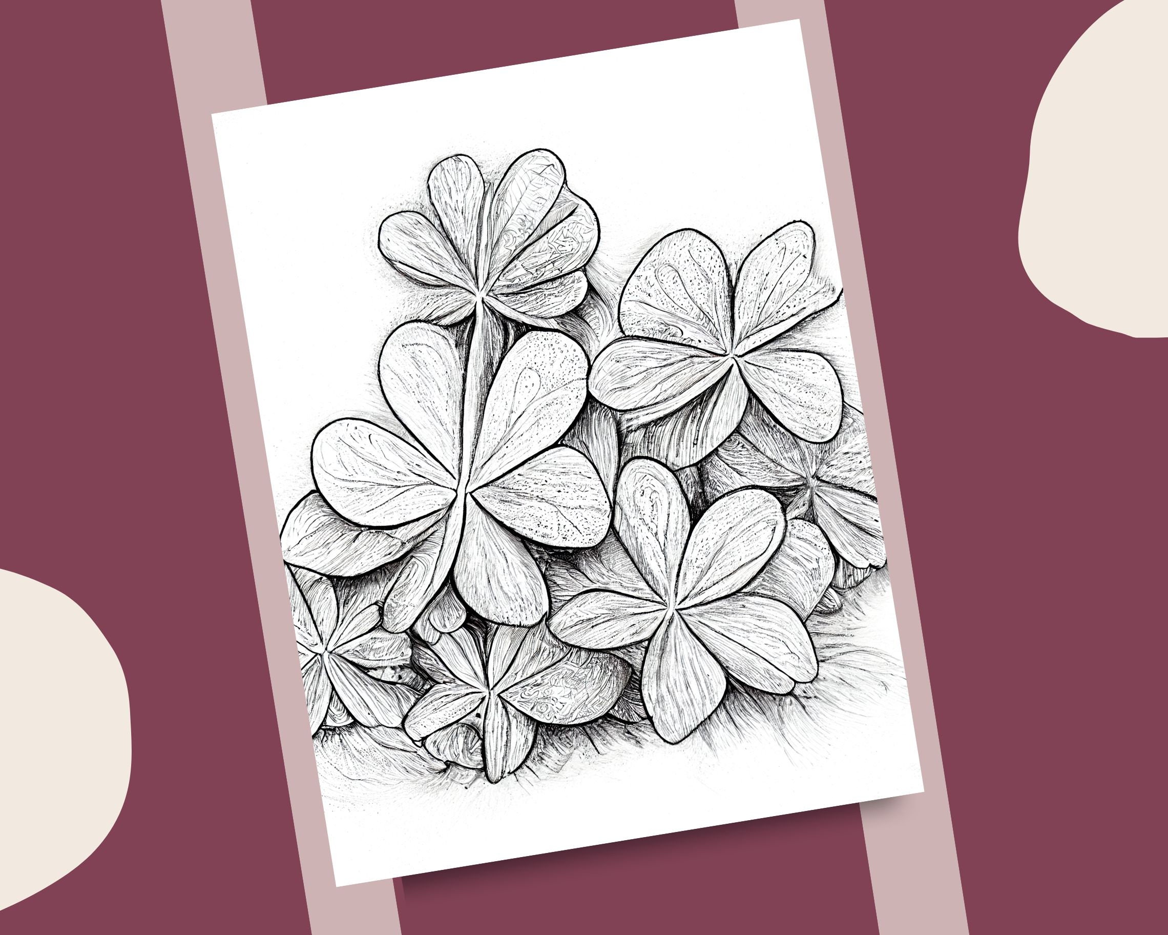 10 Clover Coloring Pages Grayscale Lucky Clovers Coloring Book ...