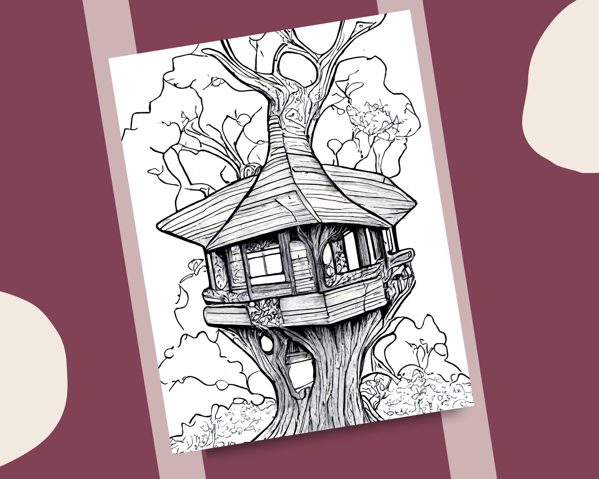 10 Tree Houses Coloring Pages Realistic Tree Nature Fantasy Life Wooden