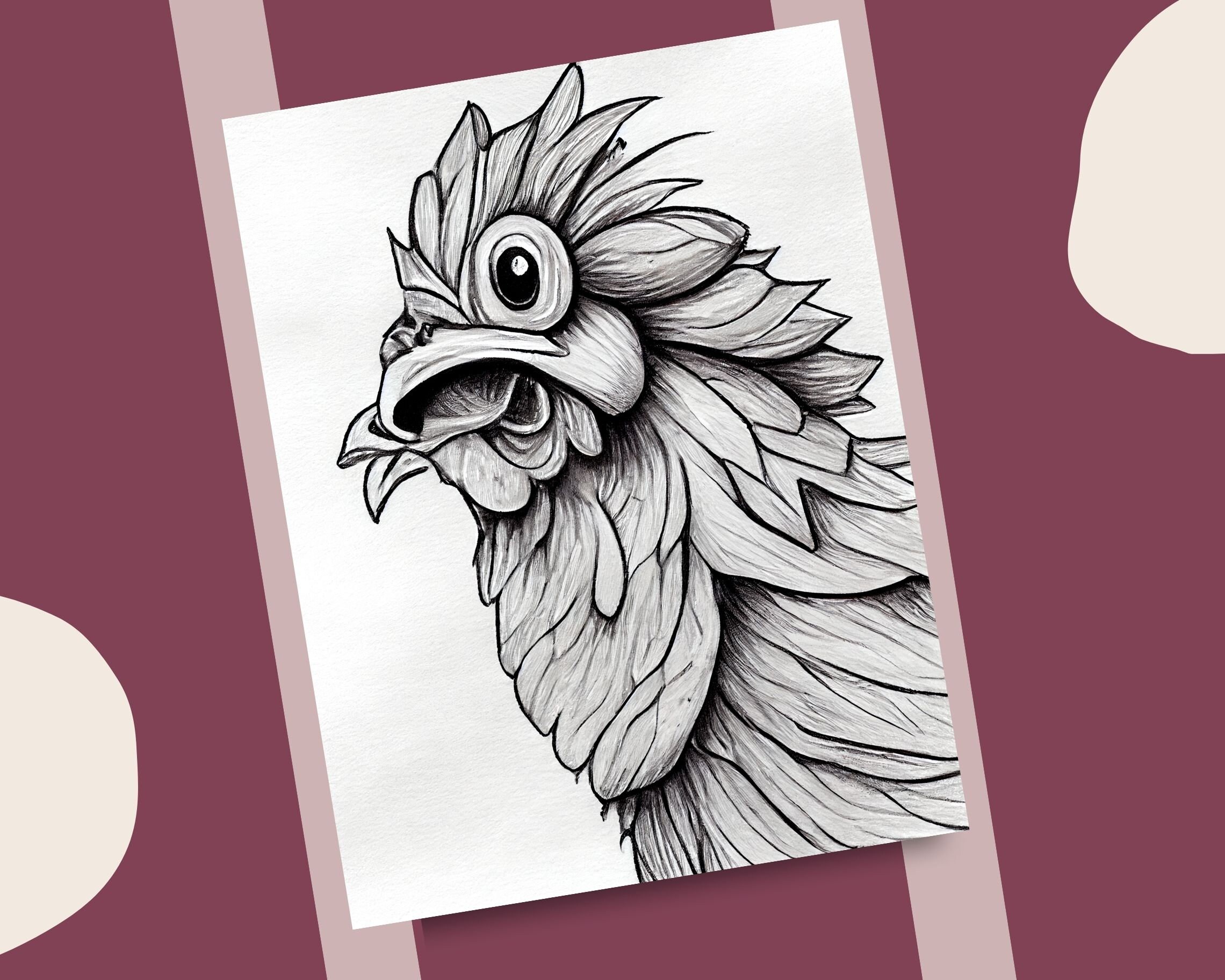 20 Chickens Coloring Pages Furry Crazy Chicken Illustrations Printable ...