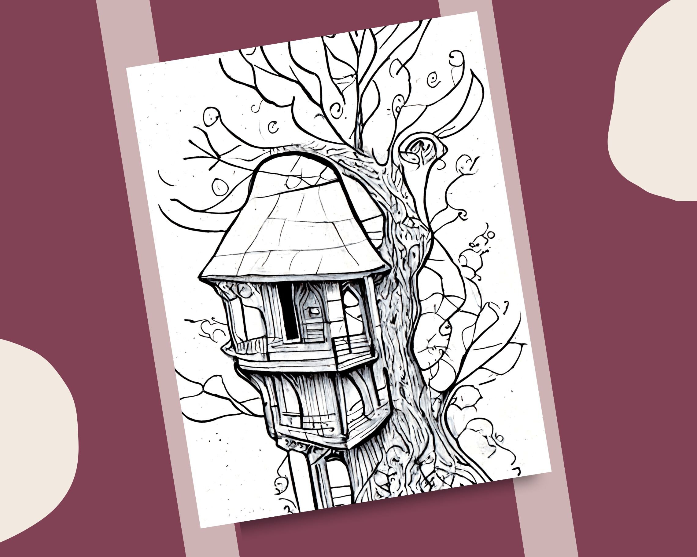 10 Tree Houses Coloring Pages Realistic Tree Nature Fantasy Life Wooden