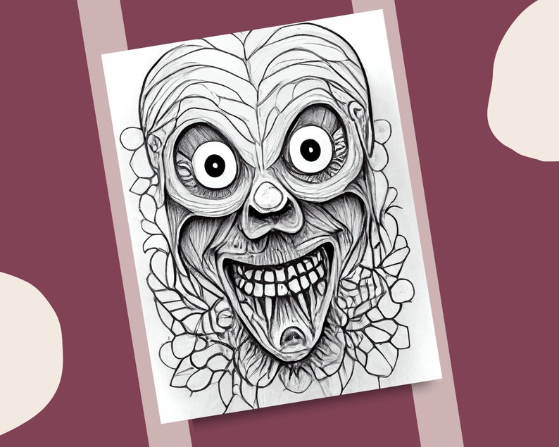 10 Scary Faces Coloring Pages Horror Theme Monsters - Etsy