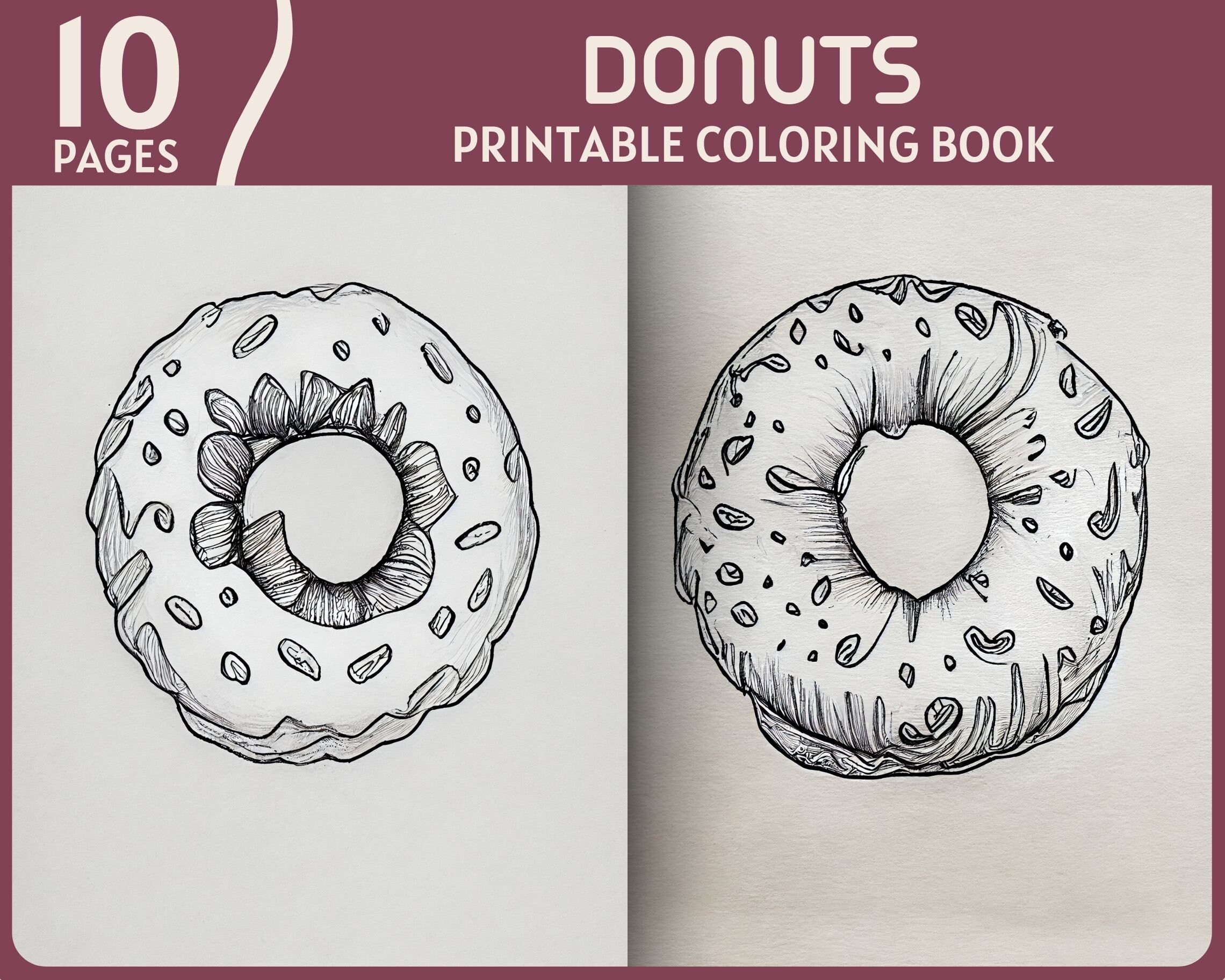 10 Donuts Coloring Pages Sweet Donut Illustrations Printable Coloring ...