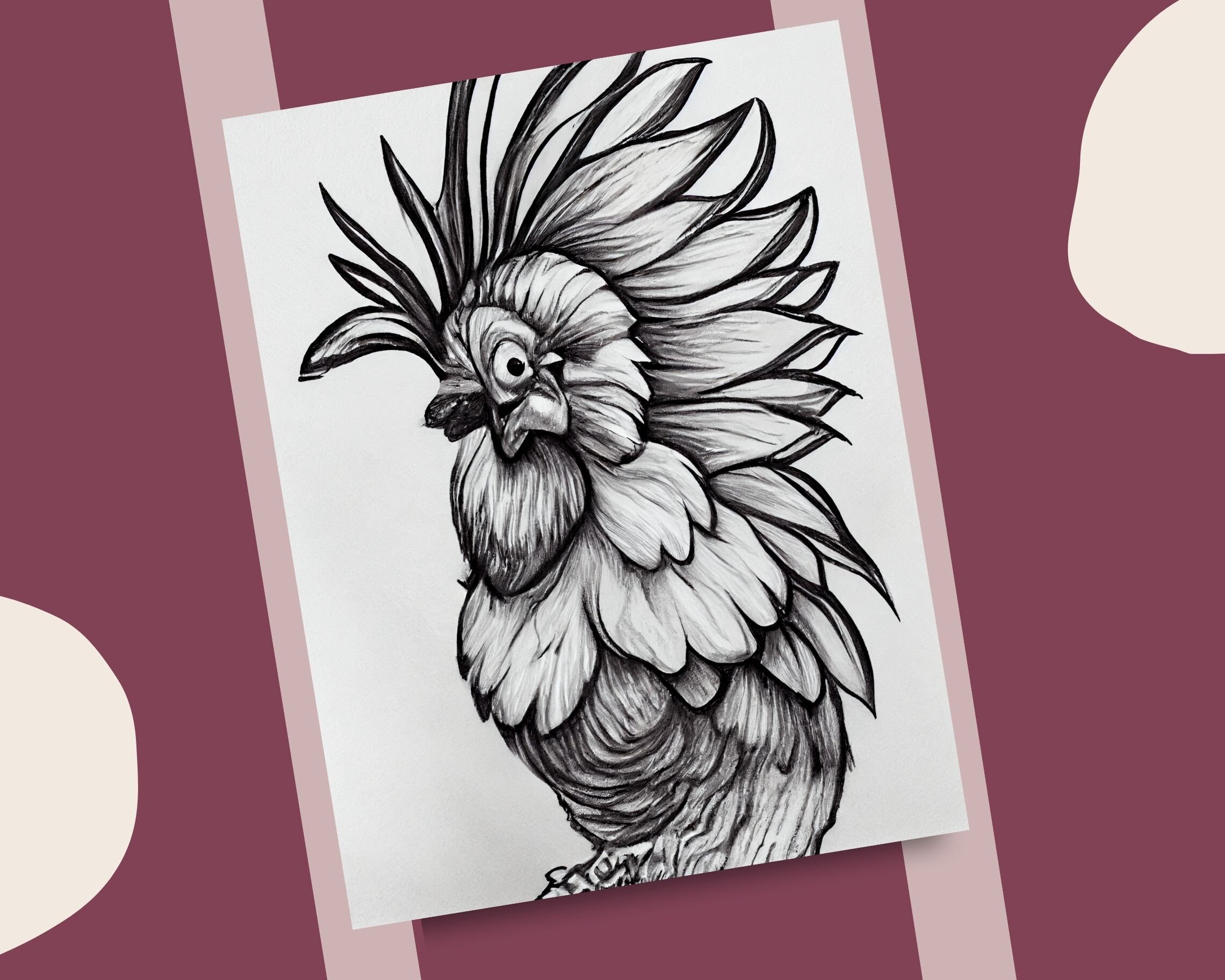 20 Chickens Coloring Pages Furry Crazy Chicken Illustrations - Etsy