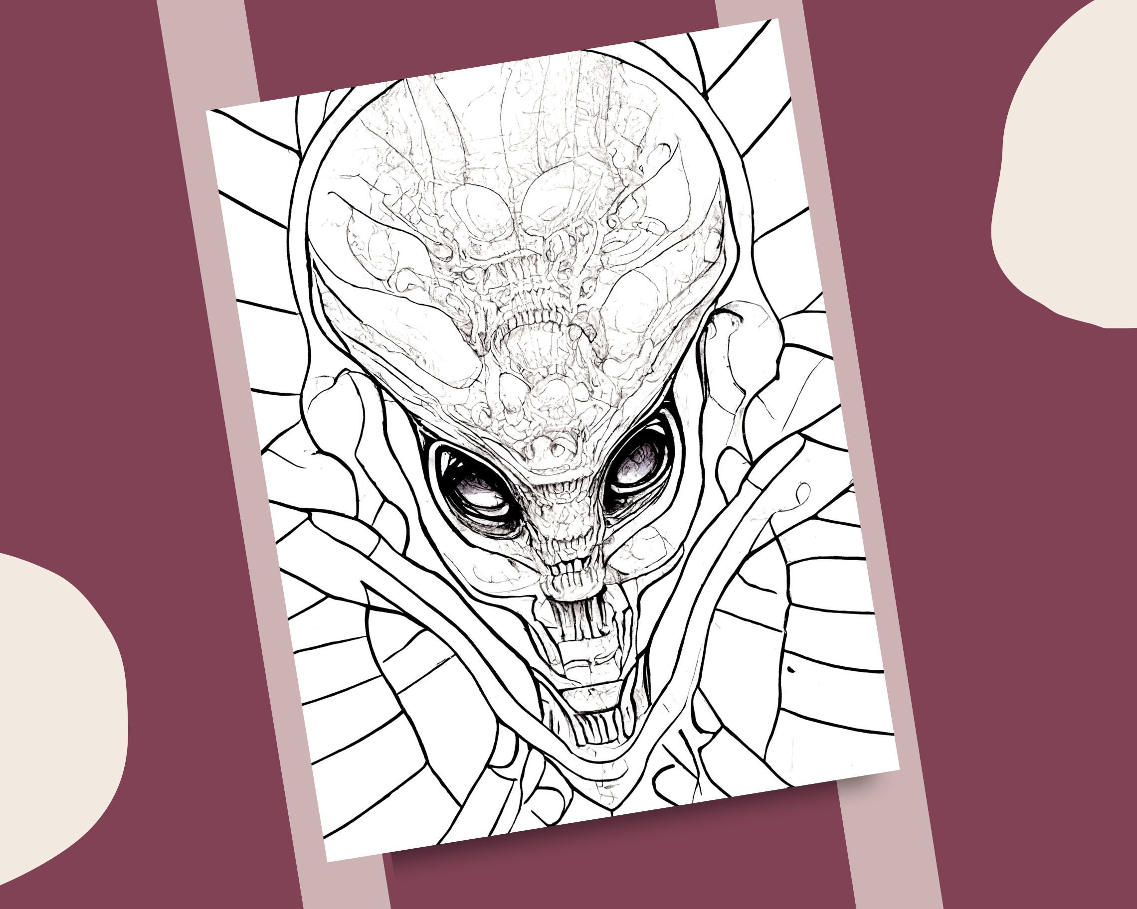 10 Aliens Coloring Pages for Adults Bizarre Alien With Evil Eyes ...