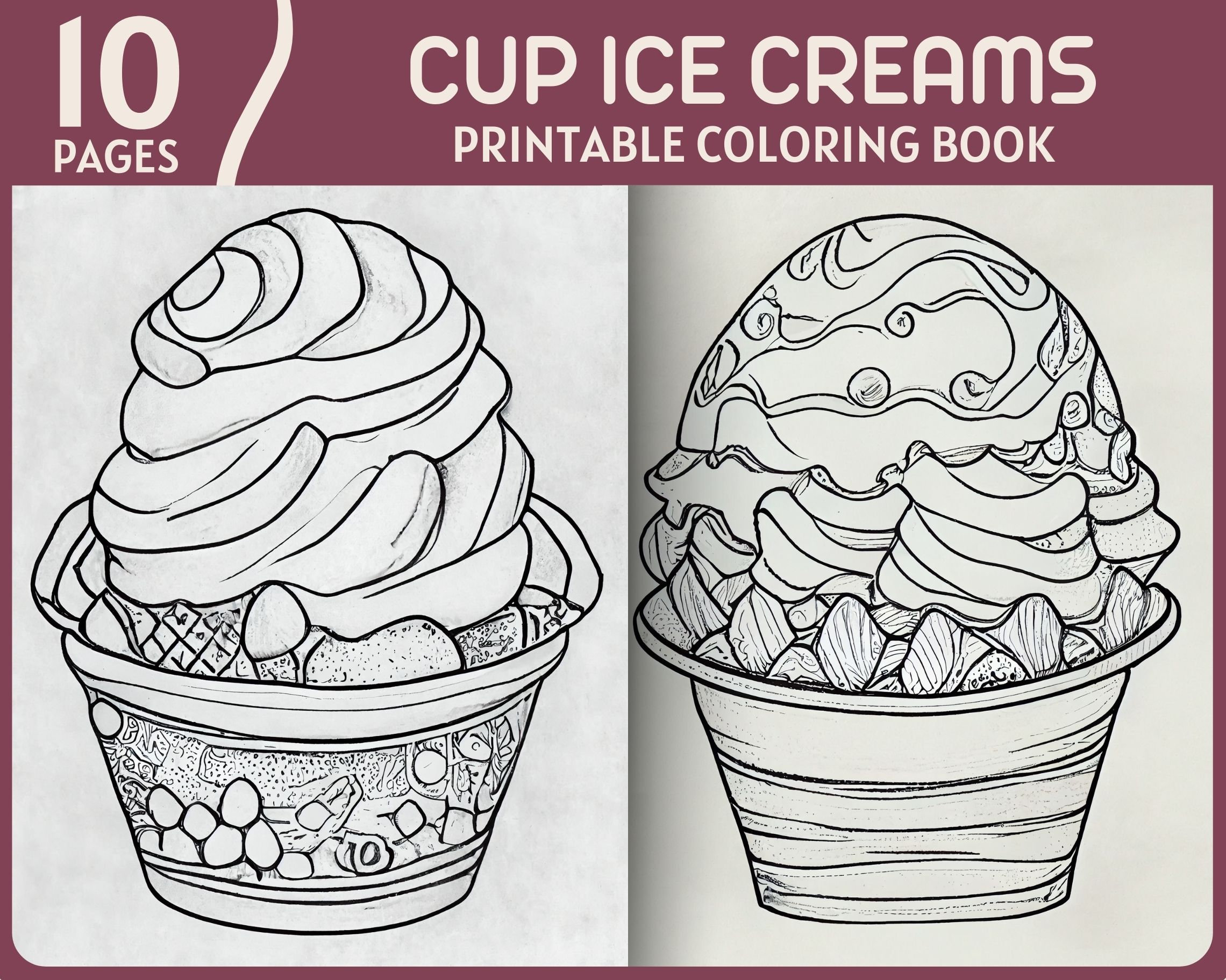 10 Cup Ice Creams Coloring Pages Ice-cream Illustrations Printable ...