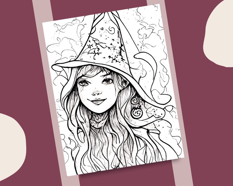 10 Witches Grayscale Coloring Pages Magical Fantasy Witch 10 Pages