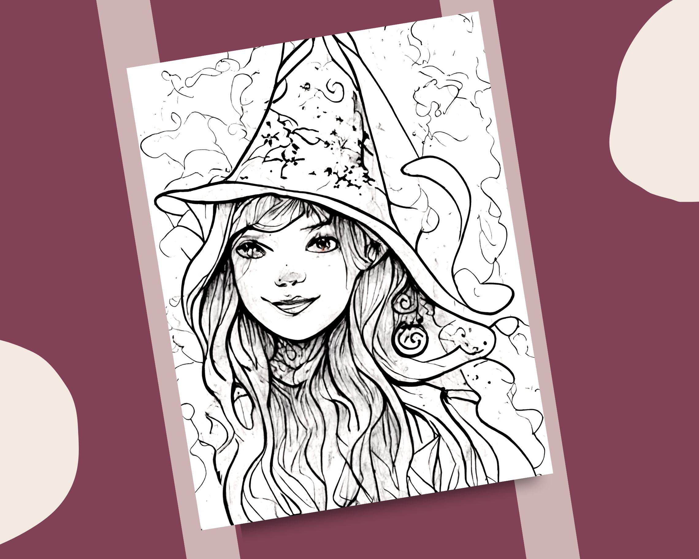 10 Witches Grayscale Coloring Pages Magical Fantasy Witch 10 Pages ...
