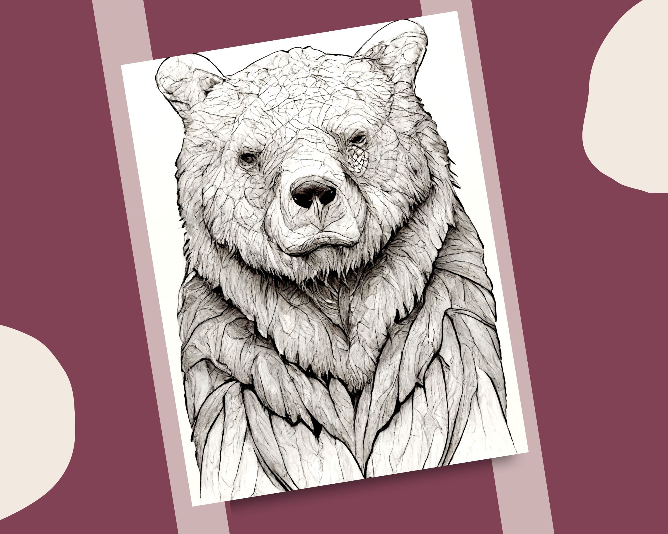 10 Predatory Bears Coloring Pages for Adults Angry Bears Horror Drawing ...