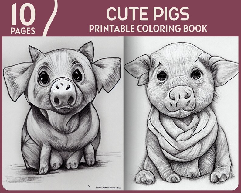 10 Cute Pigs Coloring Pages Realistic Pig Illustrations Printable ...
