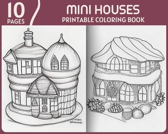 10 Fantasy Mini Houses Coloring Pages Fantastic Miniature - Etsy