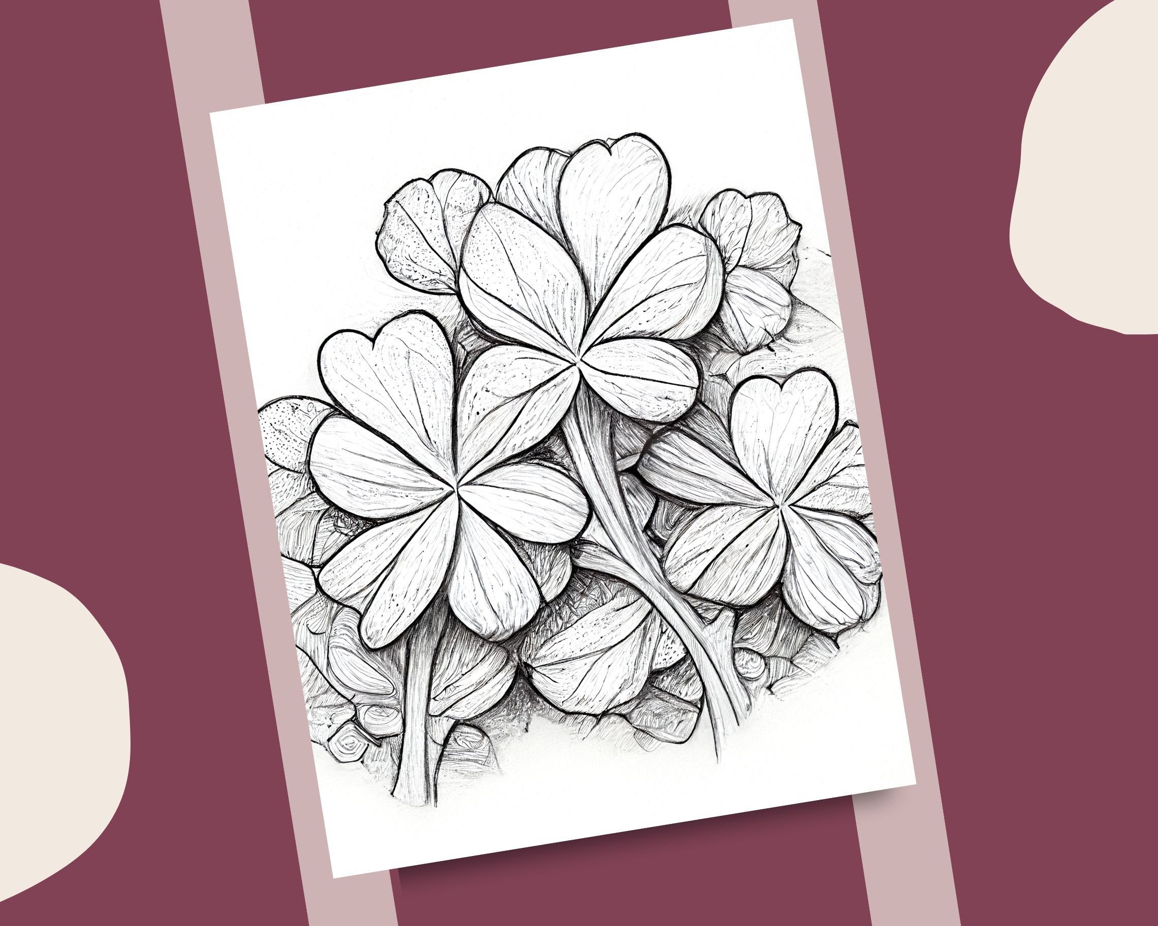 10 Clover Coloring Pages Grayscale Lucky Clovers Coloring Book ...
