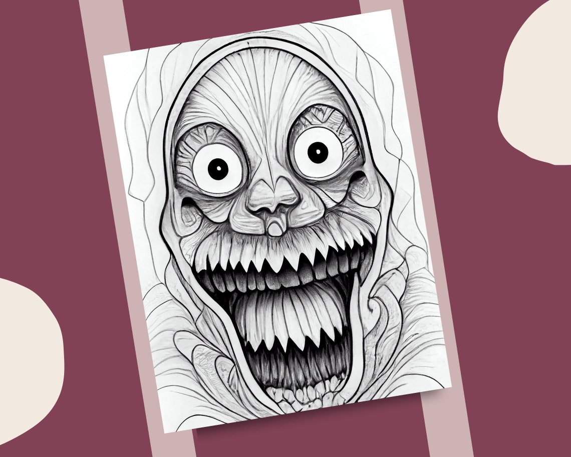 10 Scary Faces Coloring Pages Horror Theme Monsters - Etsy