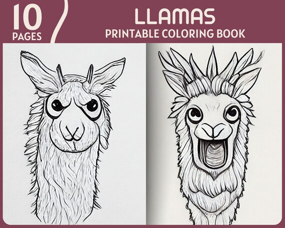 10 Llamas Coloring Pages Cartoon Llama Illustrations - Etsy