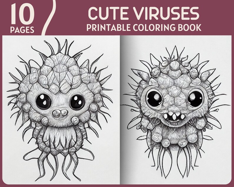 10 Cute Viruses Coloring Pages Grayscale Lovely Virus Illustrations ...