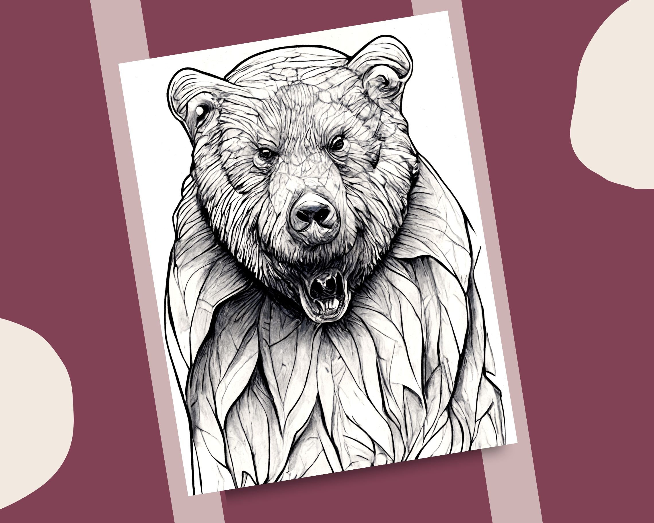 10 Predatory Bears Coloring Pages for Adults Angry Bears Horror Drawing ...