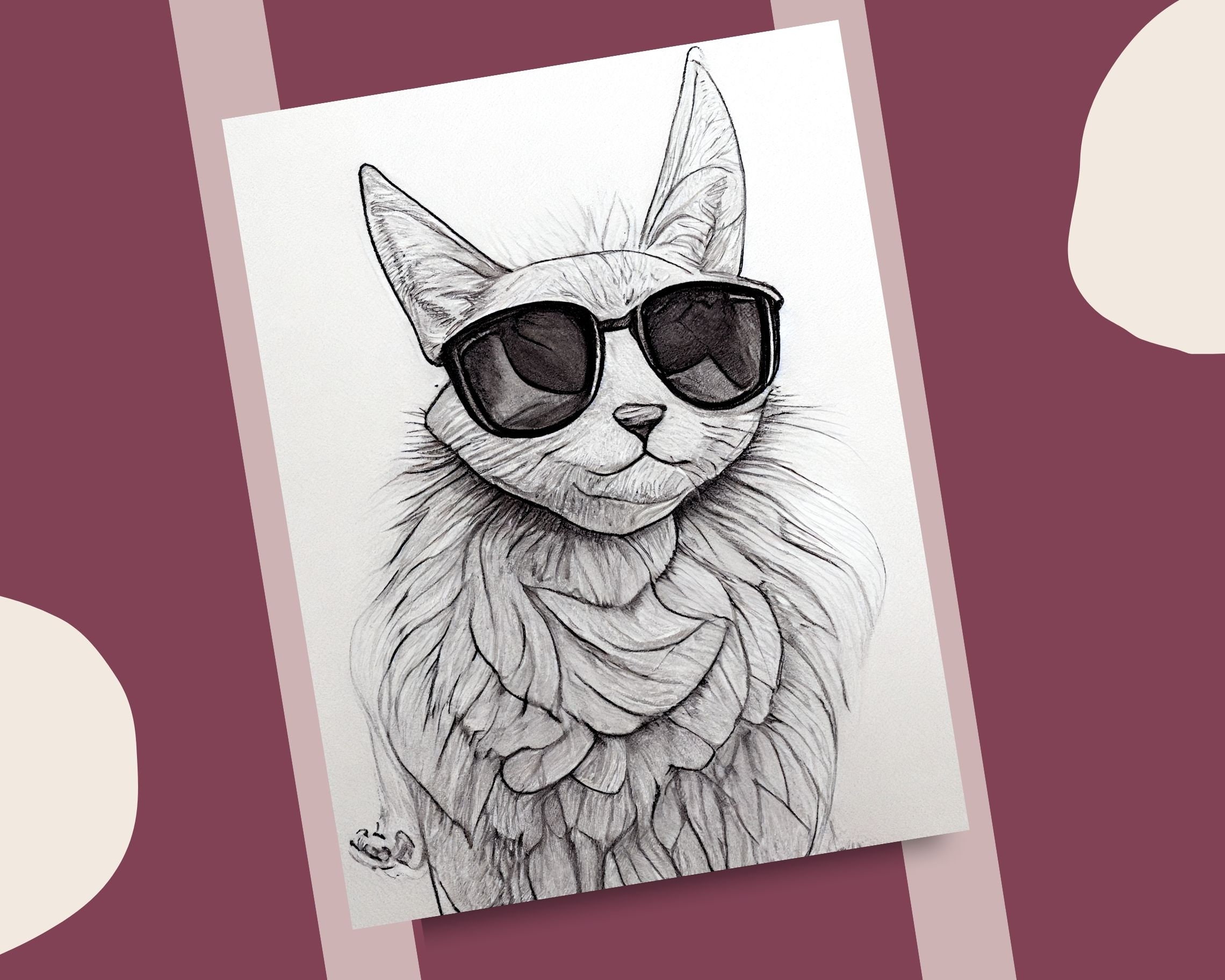 10 Cool Cats Coloring Pages Cats With Sunglasses - Etsy