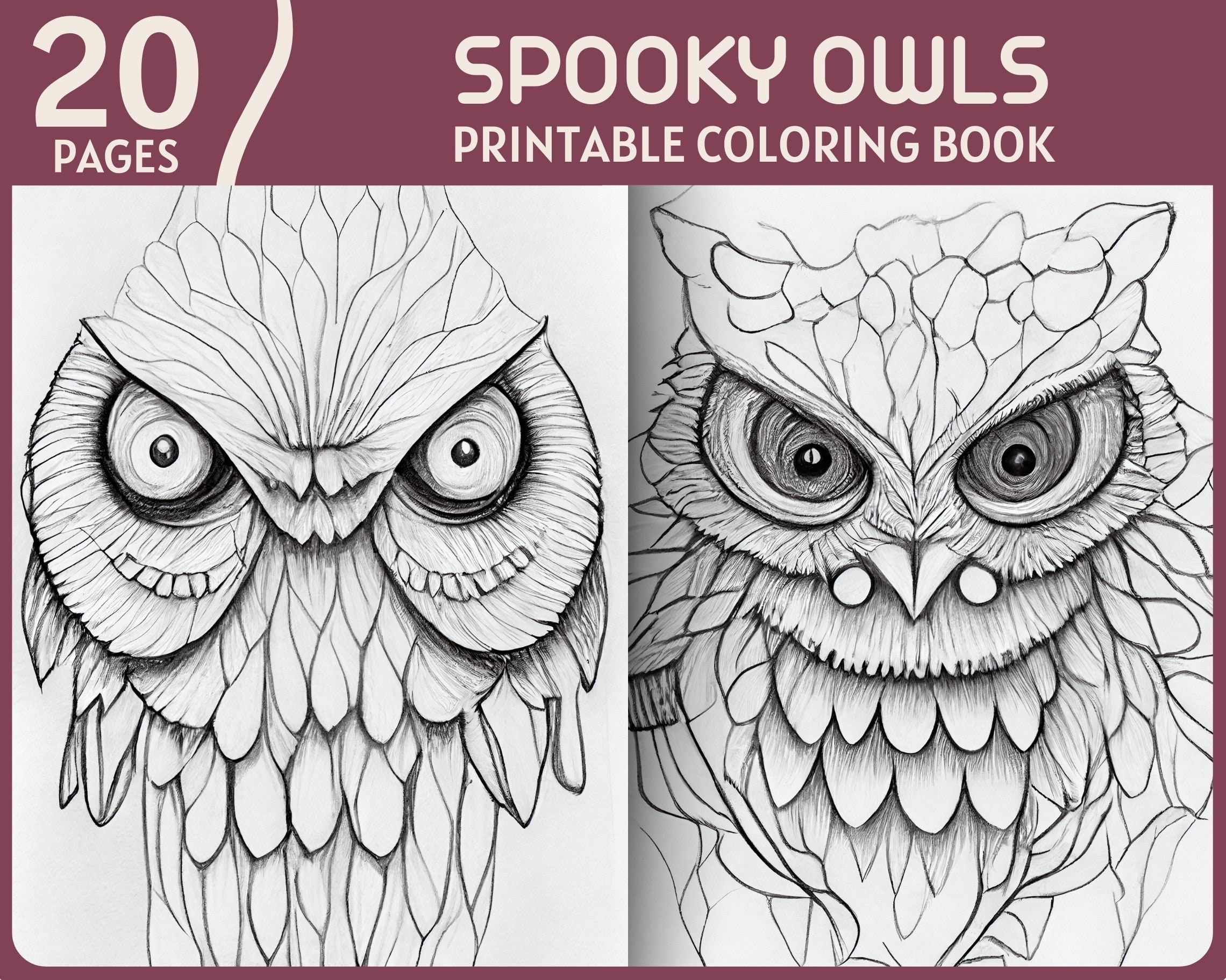20 Spooky Owls Coloring Pages Spooky and Cute Owl Illustrations Animal ...