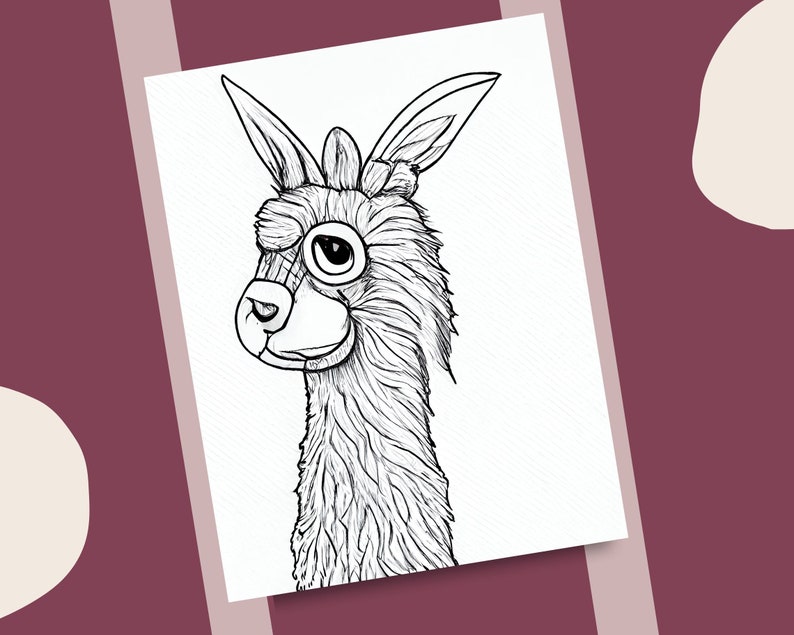 10 Llamas Coloring Pages Cartoon Llama Illustrations - Etsy