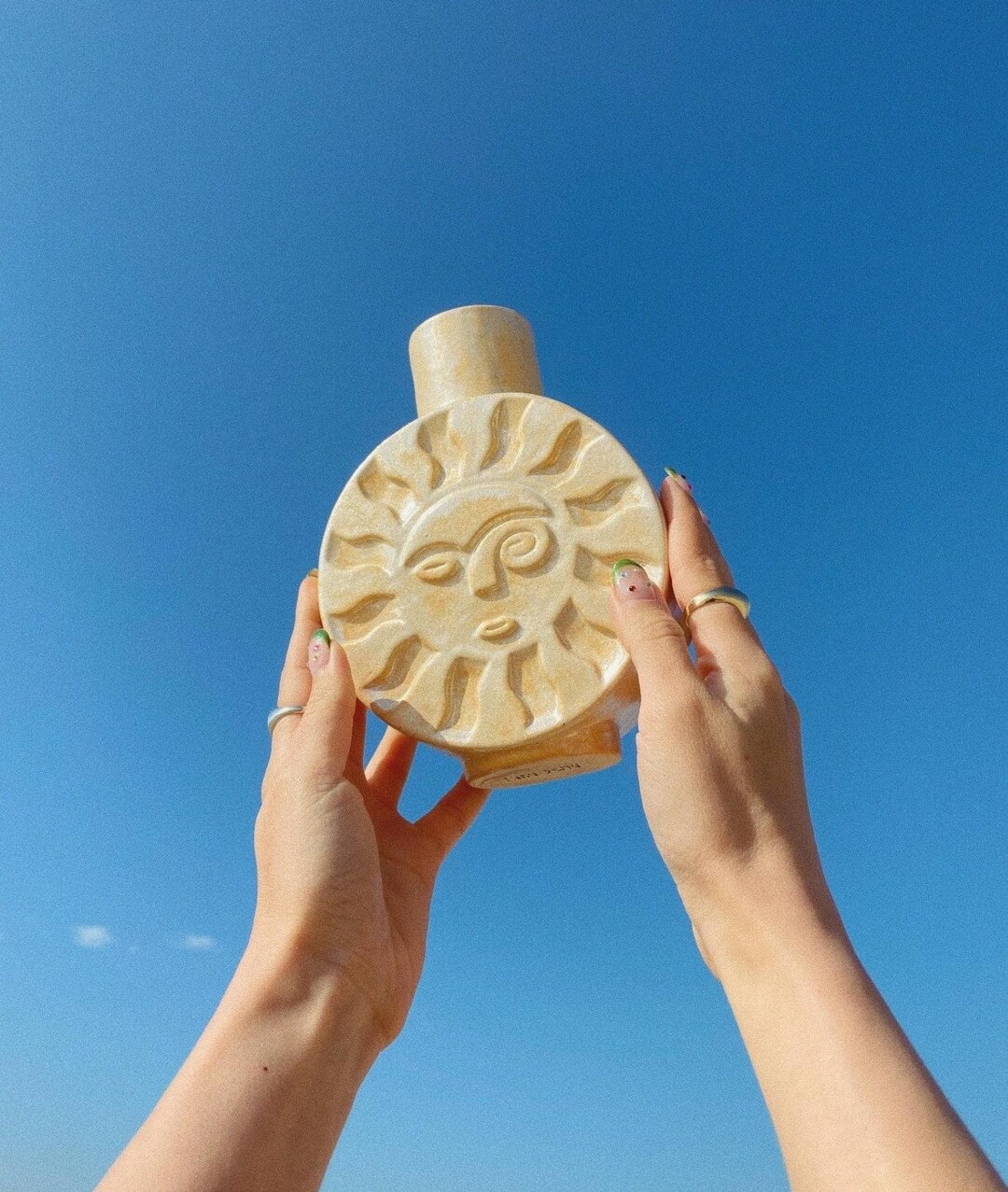 Handmade Iridescent Sun Face Ceramic Vase | Butter Yellow Ceramic ...