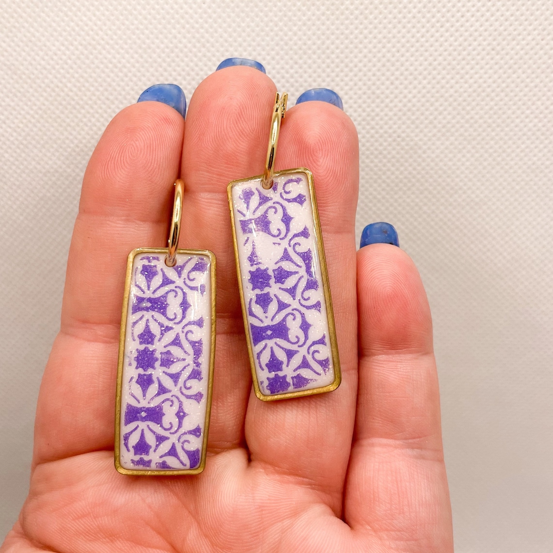 Mediterranean Style Earrings Blue Tile Earrings Birthday - Etsy