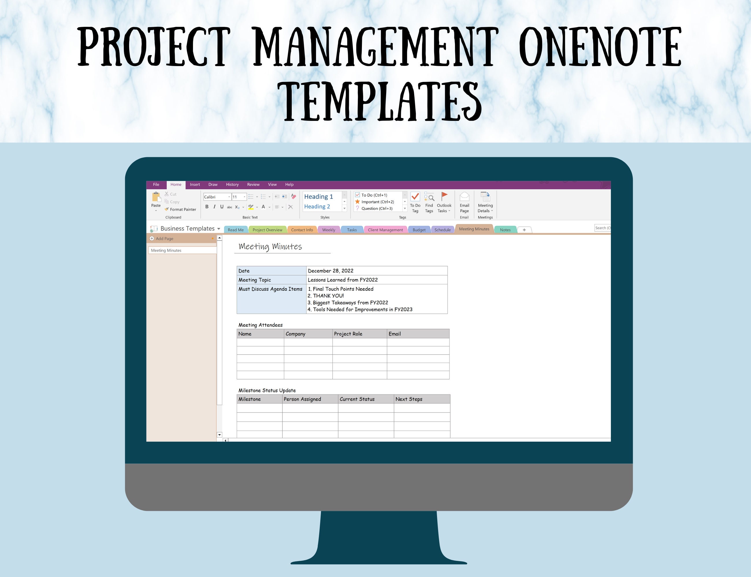 Project Management Template for Onenote, Business Template, Track ...