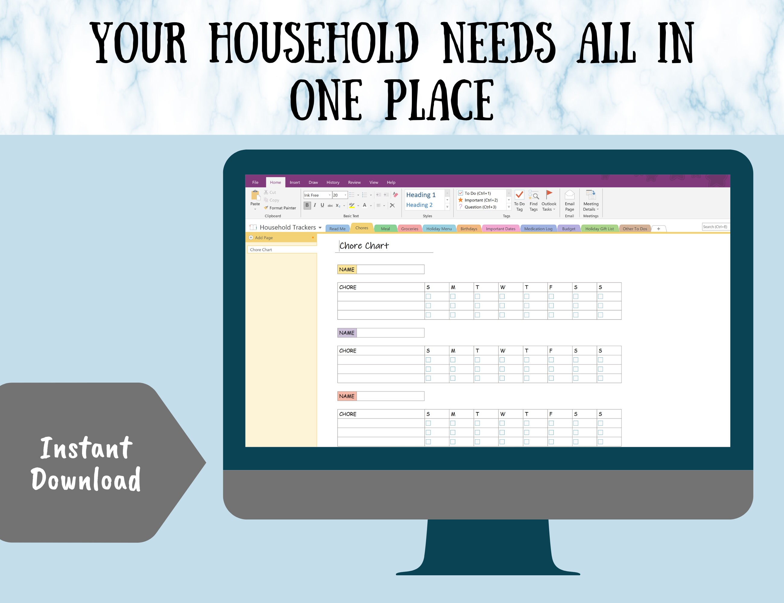 Onenote Household Tracker Templates Planner Template Pages - Etsy
