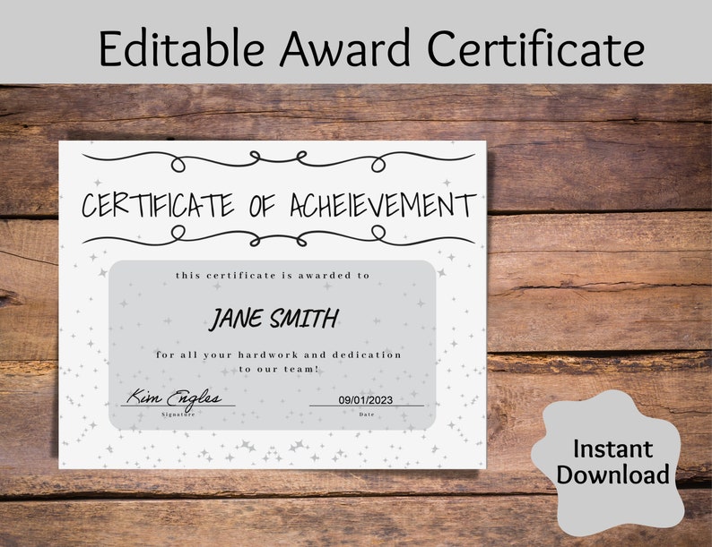 Award Certificate Canva Template Printable Editable - Etsy