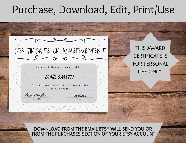 Award Certificate Canva Template Printable Editable - Etsy