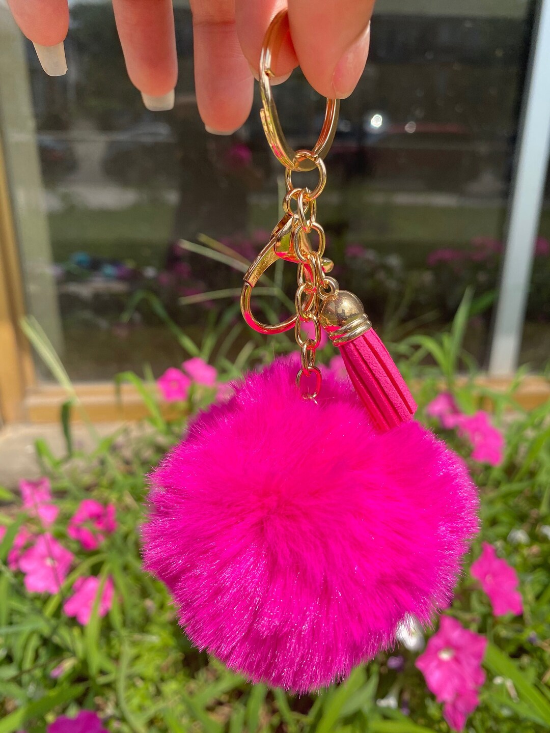Neon Color Pom Pom Key Chain, Pom Pom Keychain, Puff Ball Key Chain ...