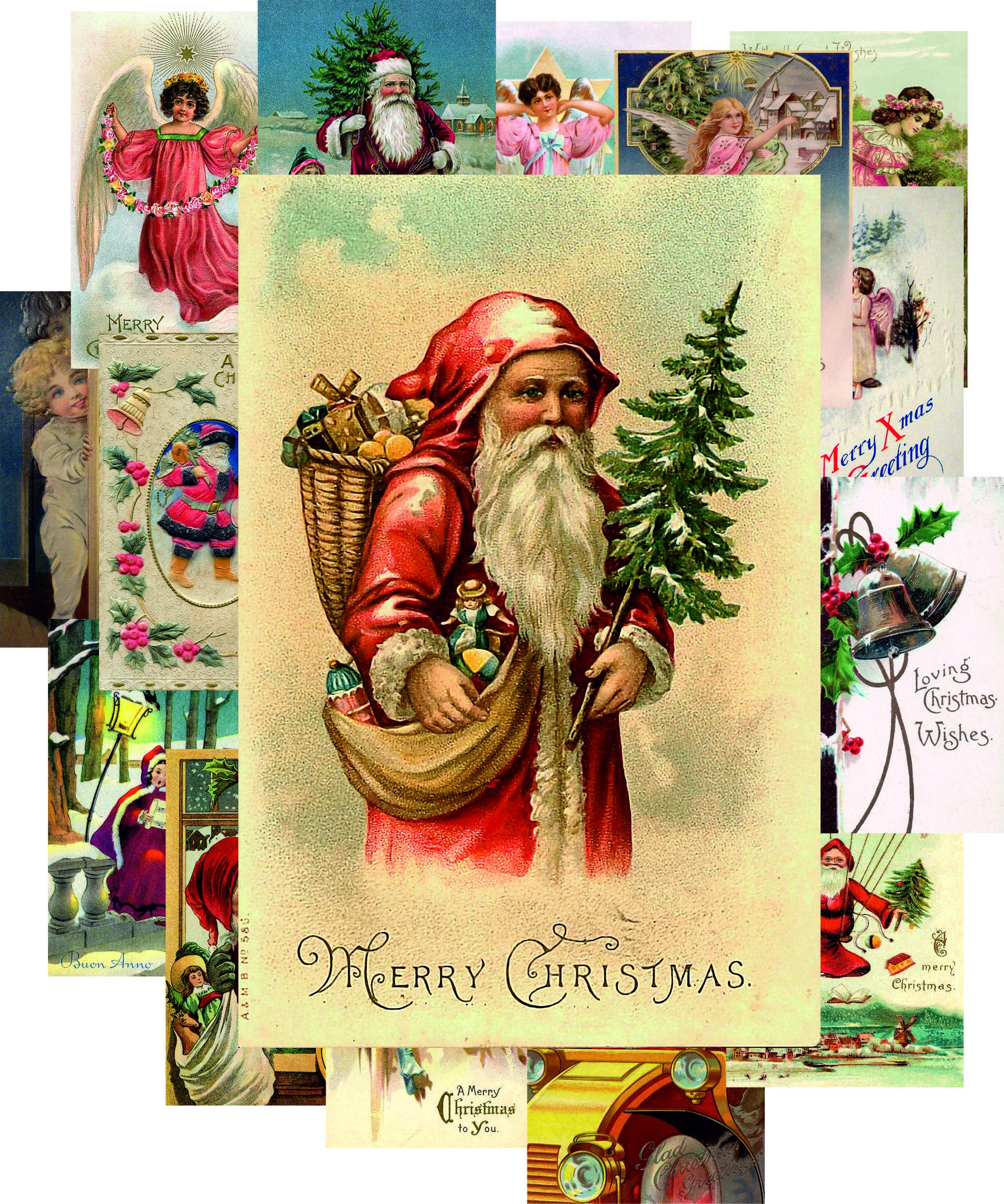 100 Printable Vintage Christmas Postcards, Christmas Holiday Postcard ...