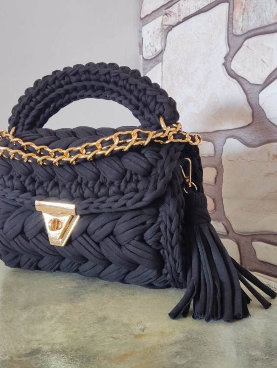 Handmade Bag/ Knitted Purse/ Designer Bag/ Shoulder Bag/ Women Black ...