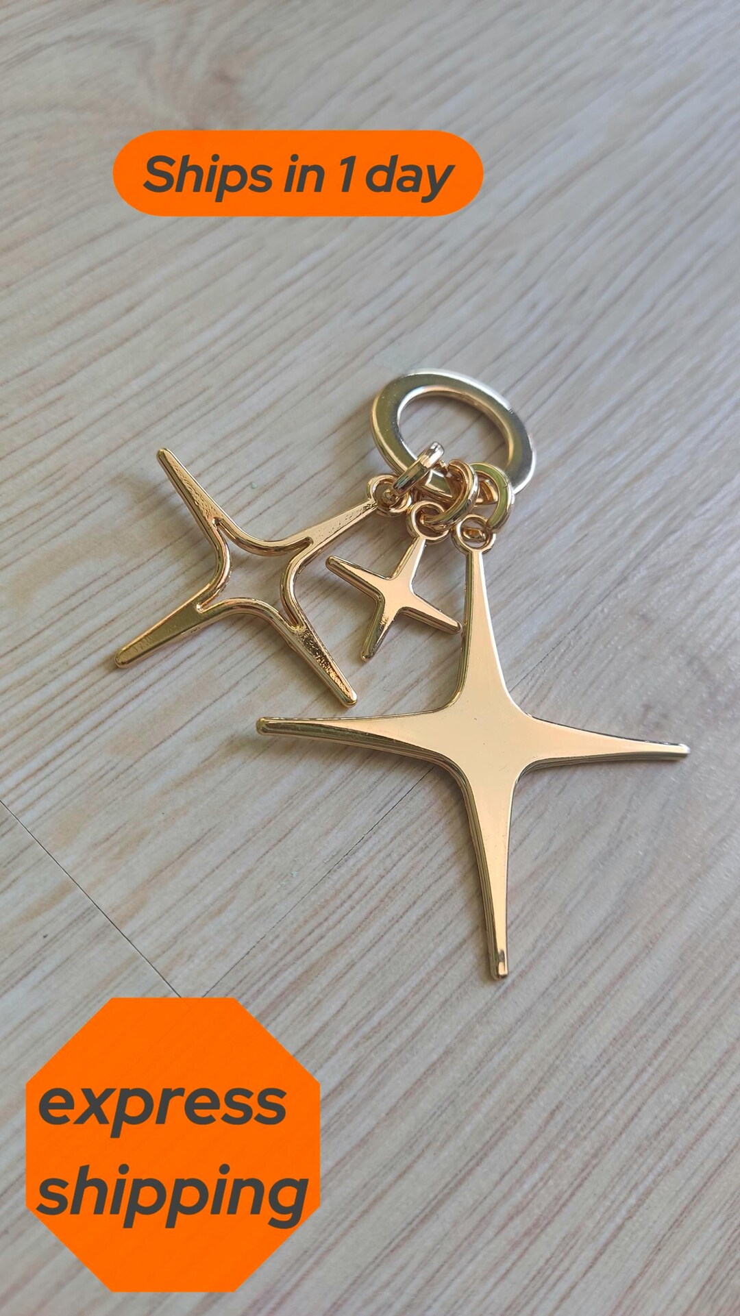 Gold Star Keychain: Celestial Bag Charm Keyring - Etsy