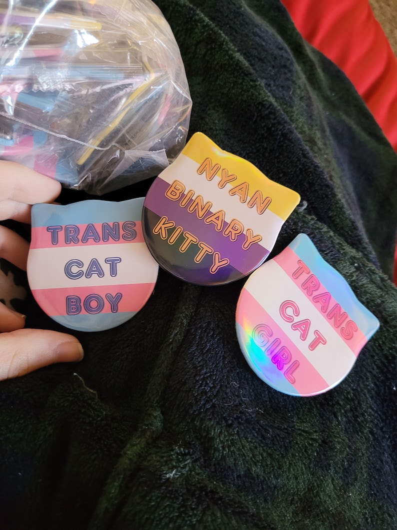Trans + Nonbinary Pride Cat Pin Badges - Etsy