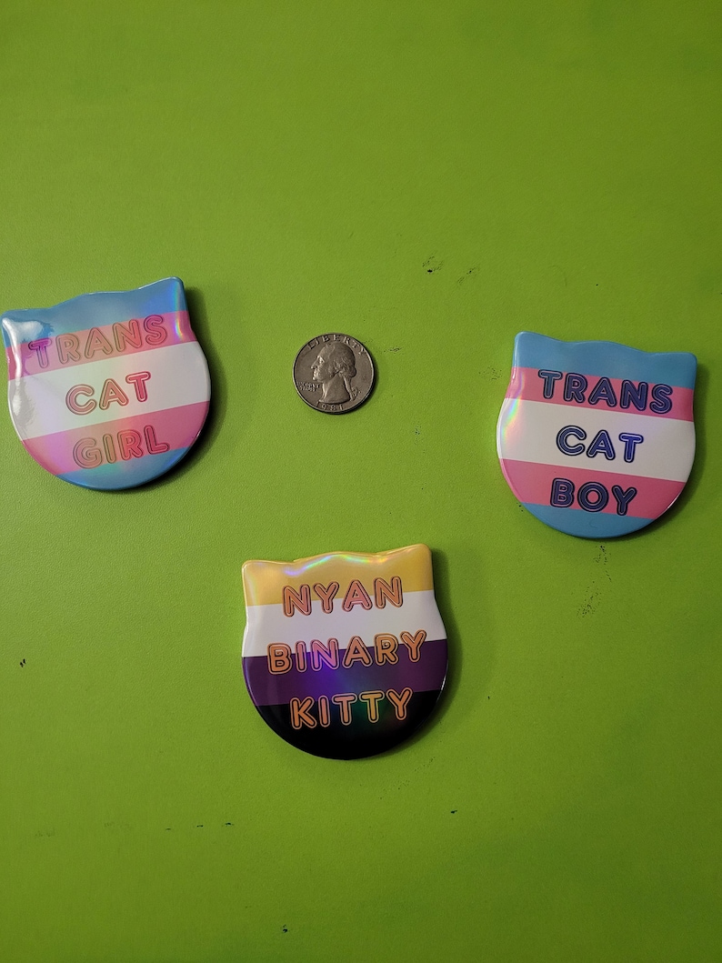 Trans + Nonbinary Pride Cat Pin Badges - Etsy