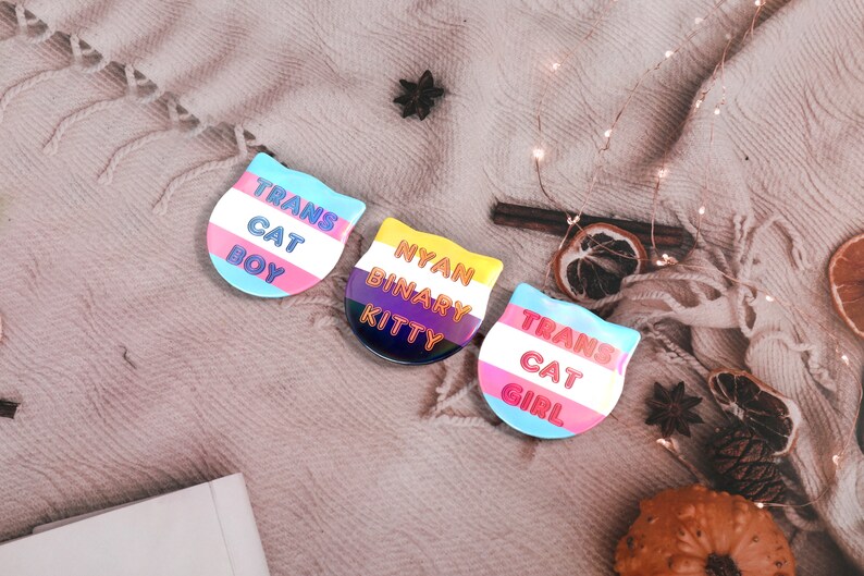 Trans Nonbinary Pride Cat Pin Badges - Etsy