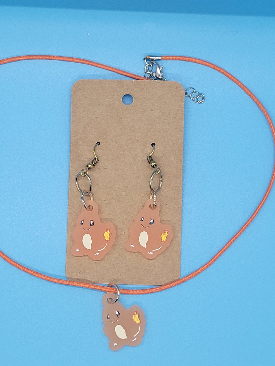 Pokemon Frosted Acrylic Charmander Dangle Earrings + Cord Necklace - Etsy