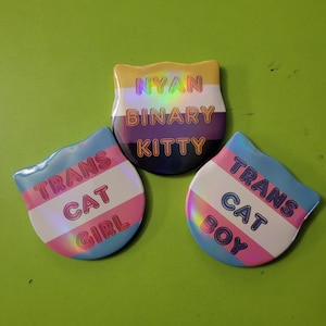 Trans + Nonbinary Pride Cat Pin Badges - Etsy