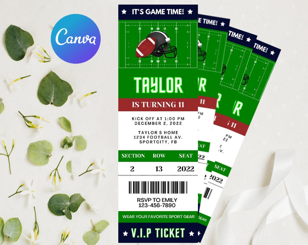 Football Ticket Birthday Invitation, American Football Ticket Invite ...