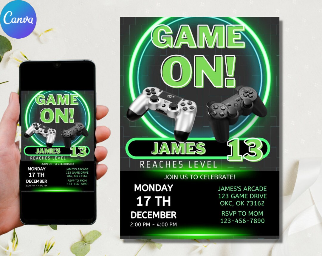 Gamer Birthday Party Invitation, Gamer Birthday Invite, Video Gaming ...