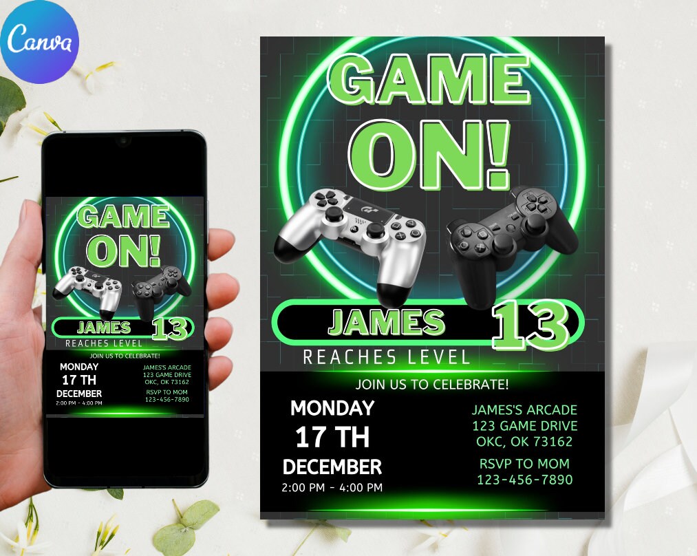 Gamer Birthday Party Invitation, Gamer Birthday Invite, Video Gaming ...