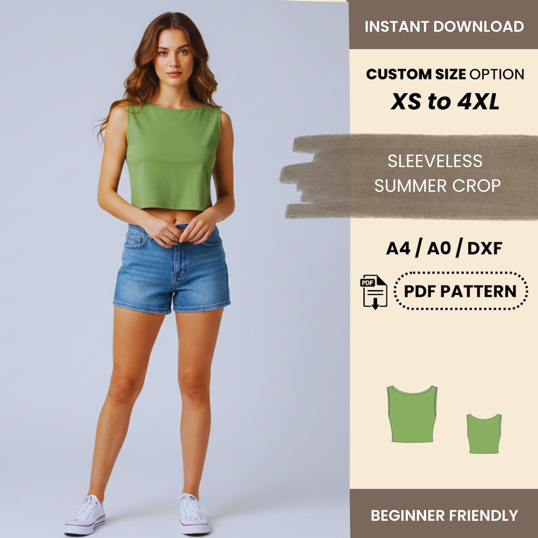 Sleeveless Crop Top Sewing Pattern | Women’s Summer Tank XS–4XL | Easy ...