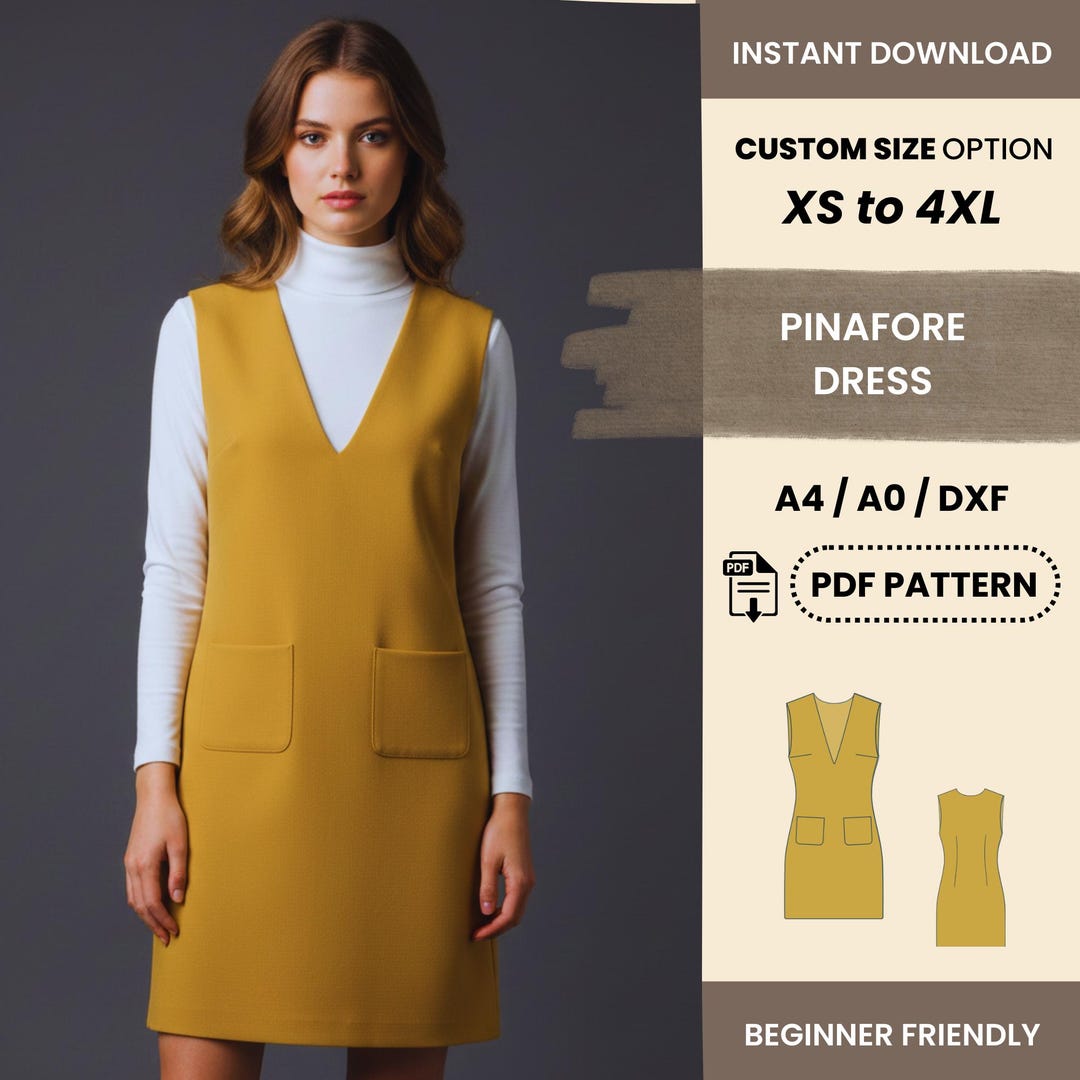 Women’s Pinafore Dress Sewing Pattern | Sleeveless V-neck Shift Dress ...