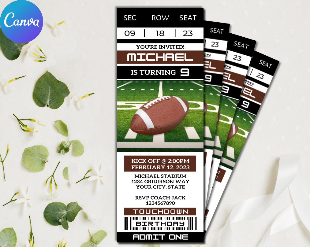 Football Ticket Birthday Invitation Sports Birthday Invitation Sports ...