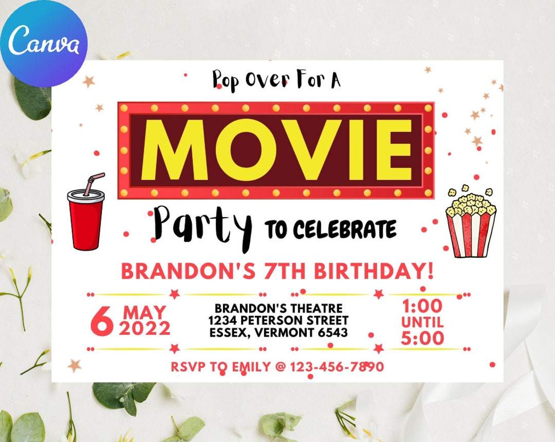 Movie Cinema Birthday Party Invitation Pop on Over Birthday - Etsy