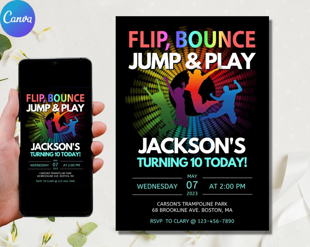 Trampoline Birthday Party Invitation | Trampoline Park Invite ...